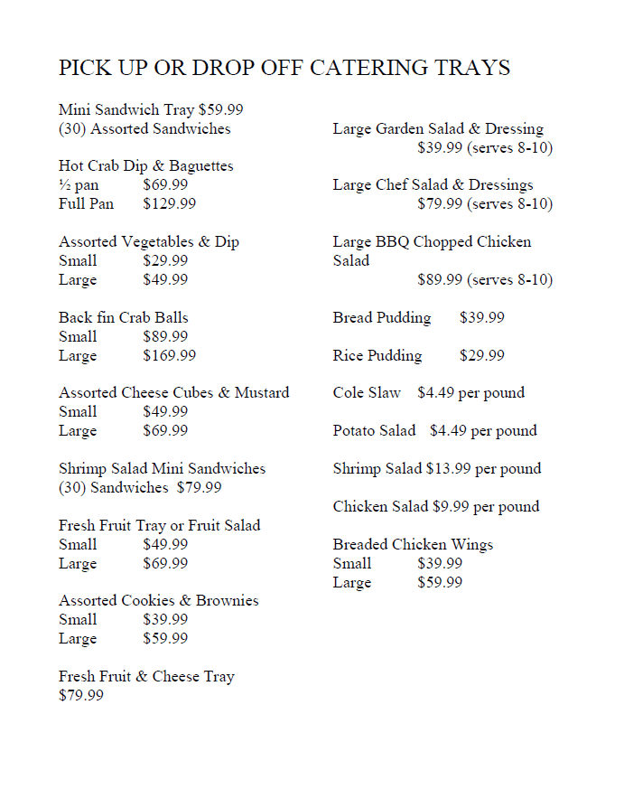 Willy's Kitchen Catering Menu